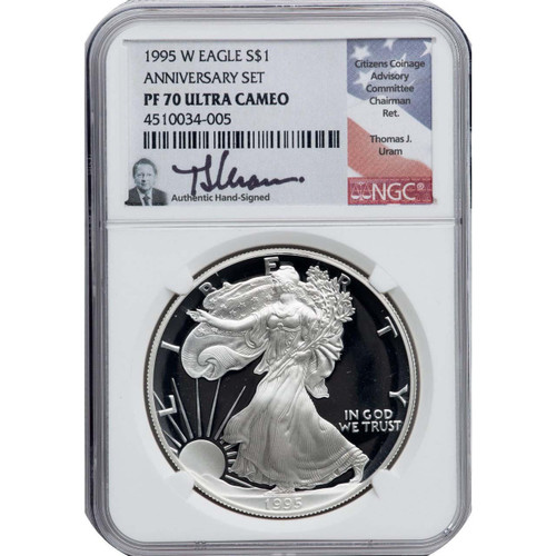 1995-W $1 Proof Silver Eagle NGC PF70 UCAM Thomas Uram Signed