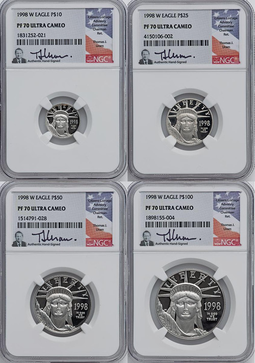 1998-W 4-Coin Proof Platinum Eagle Set Thomas J Uram