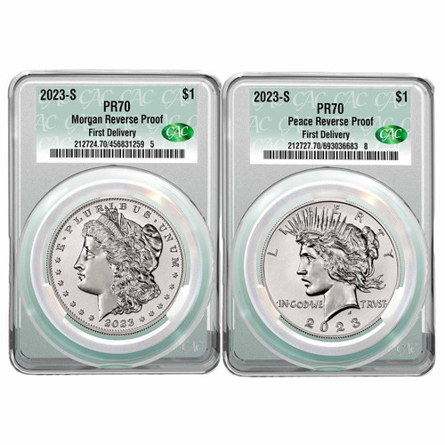 2023-S Reverse Proof Morgan & Peace Dollar CAC rev PR70 First Delivery