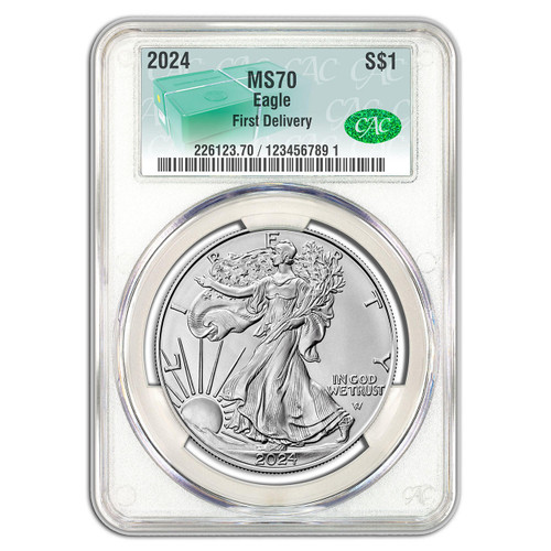 2024 $1 American Silver Eagle CAC MS70 First Delivery (Monster Box Label)