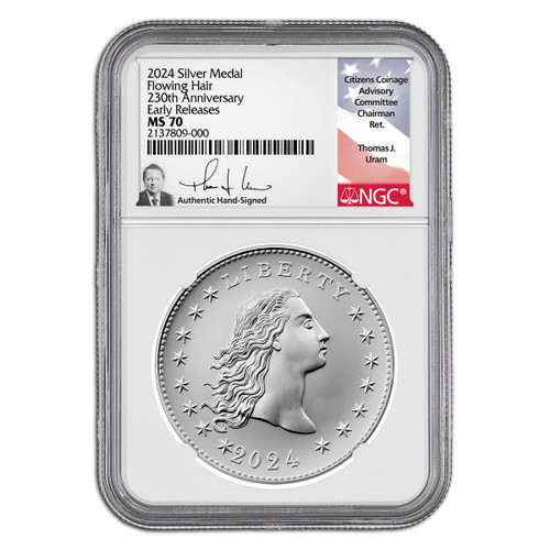 Buy 230th Anniversary Flowing Hair Silver Medal NGC MS70 ER Thomas Uram ...