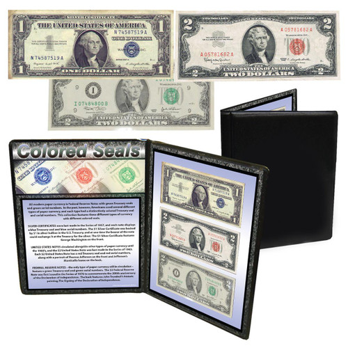 Buy $1, $2, $2 Silver, Red & Green Seal Note - 3pc Collection In Album ...