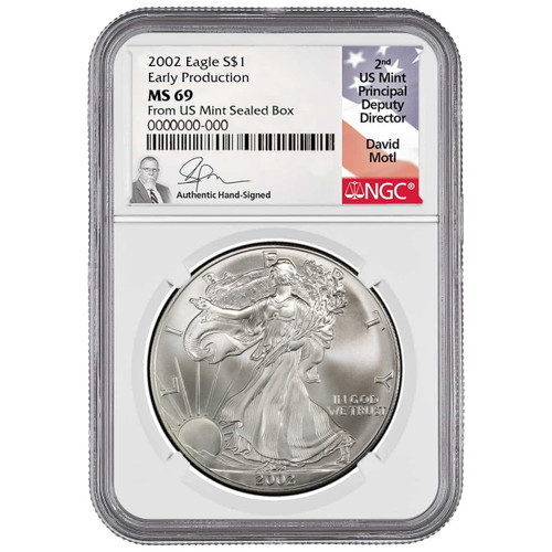 2002 Silver Eagle NGC MS69 Early Production (David Motl Signed)