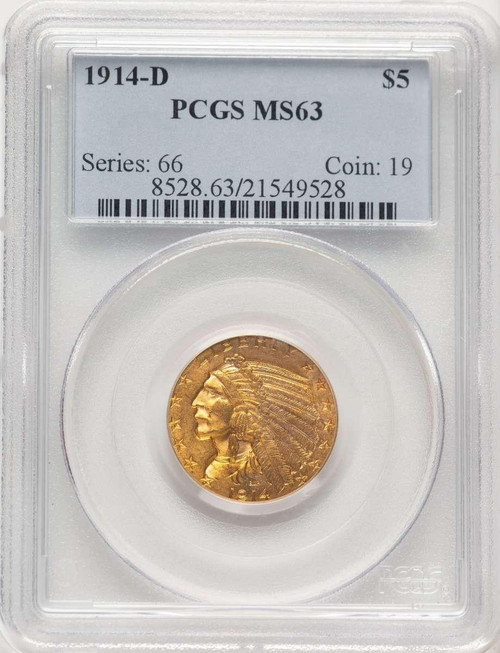 1914-D $5 Indian Gold Half Eagle Coin PCGS MS63 | Rare Coins For Sale