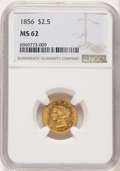 1856 $2.5 Liberty Gold Quarter Eagle Coin NGC MS62 | Rare Coins For Sale