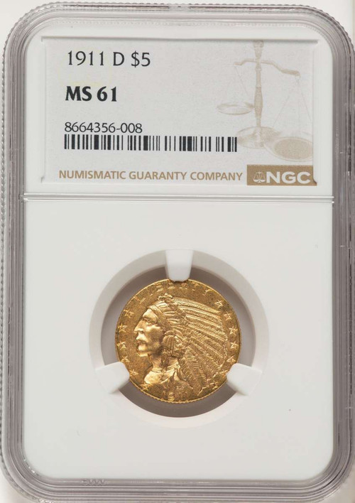 1911-D $5 Indian Gold Half Eagle Coin NGC MS61 | Rare Coins For Sale