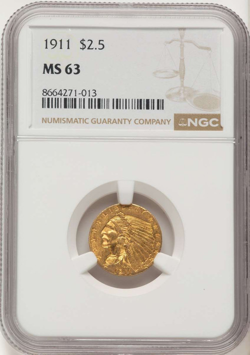 1911 $2.5 Indian Gold Quarter Eagle Coin NGC MS63 | Rare Coins For Sale