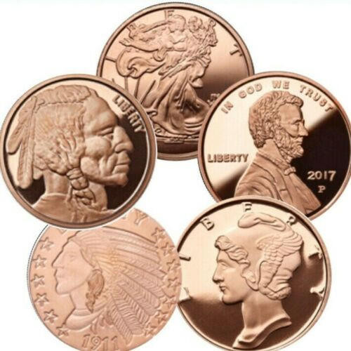 Lot of 5 - 1 oz Copper Rounds 5 Different Design Starter Pack - Bullion ...