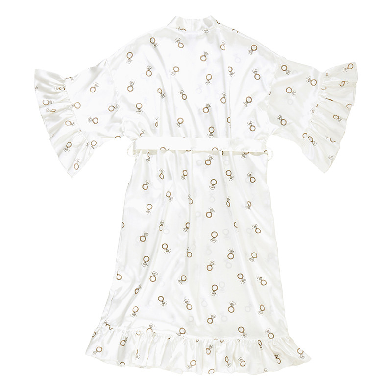 Long Ruffled Satin Robe - White + Gold Rings - [Wholesale]Bella Sleep + Spa