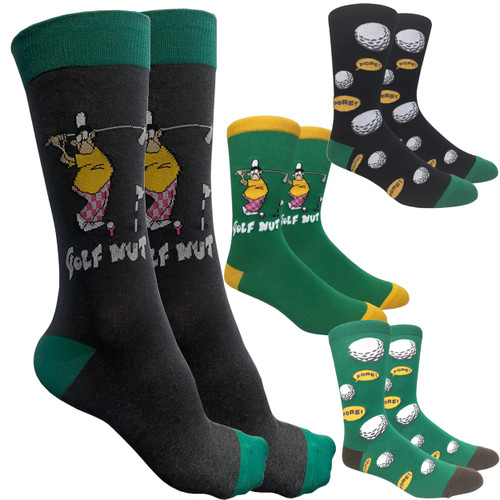 Fine Fit Golf Fun Novelty Crew Golf Socks (4-Pair) - GolfEtail.com