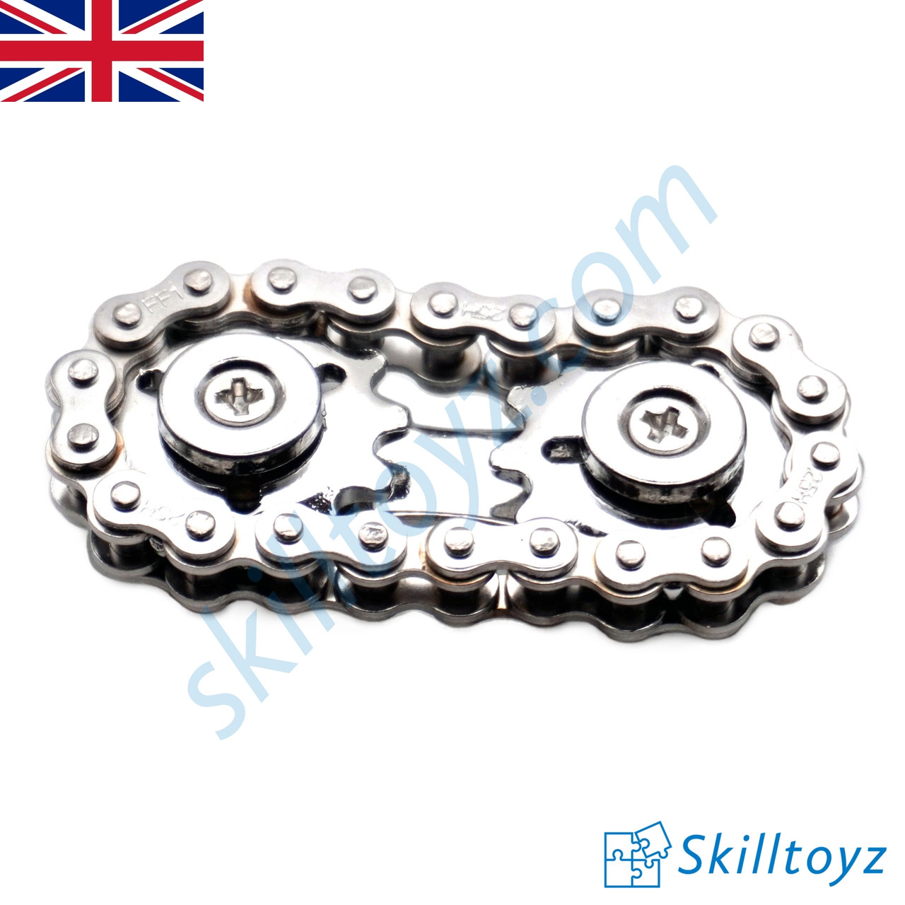 Metal Two Gears Bike Chain Fidget Gadget Small Silver - SkillToyz
