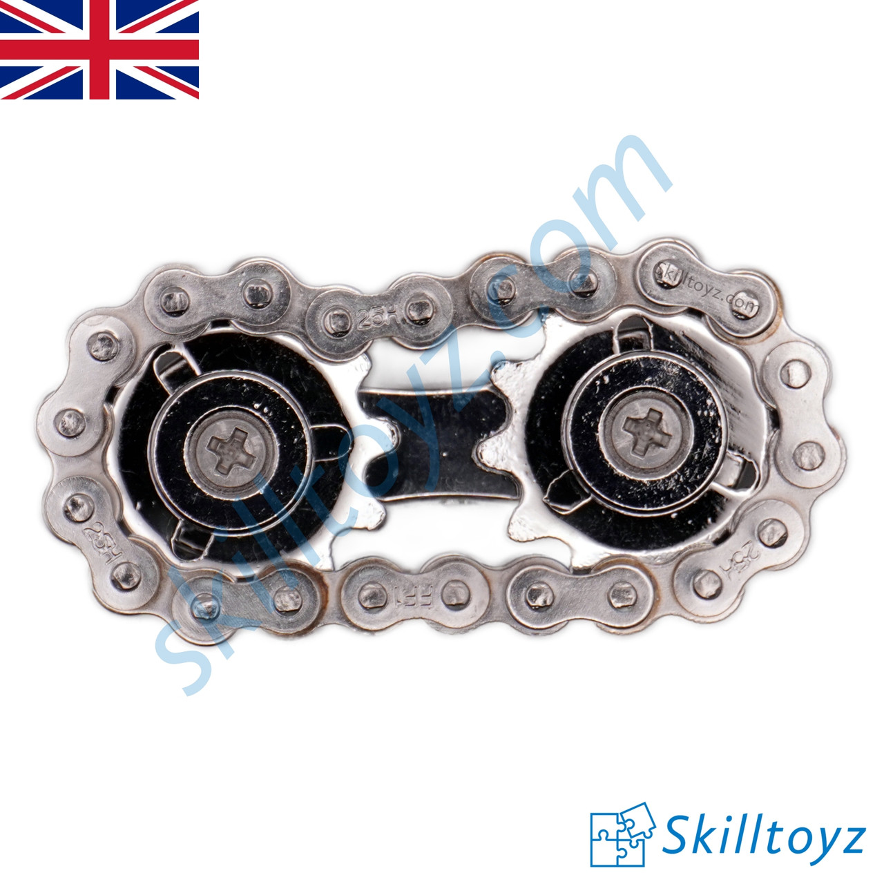 Metal Two Gears Bike Chain Fidget Gadget Small Silver - SkillToyz