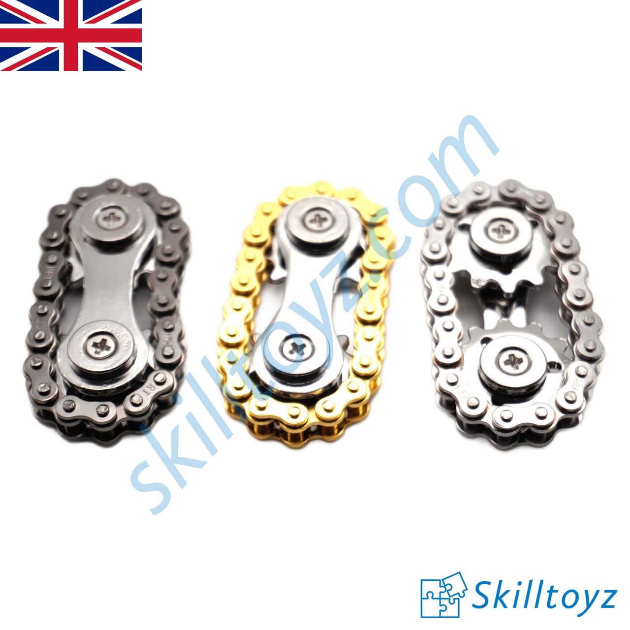 Metal Two Gears Bike Chain Fidget Gadget Small Silver and Gold - SkillToyz