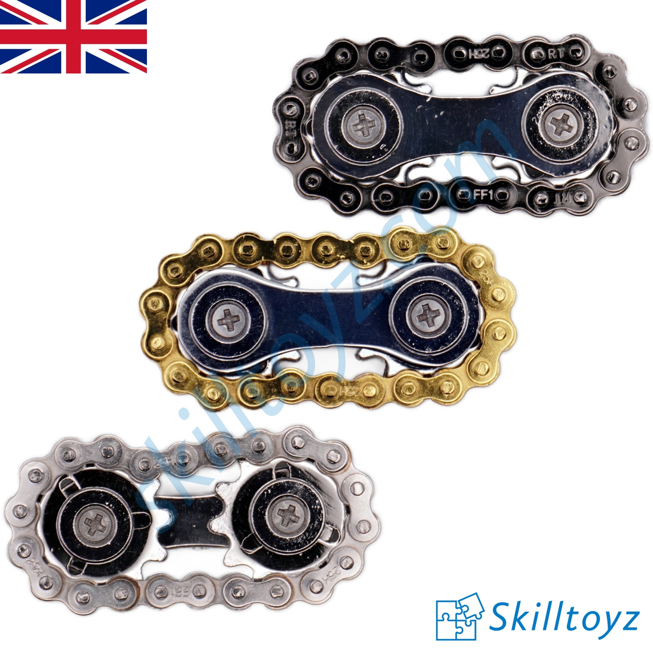 Metal Two Gears Bike Chain Fidget Gadget Small Silver and Gunmetal Grey ...