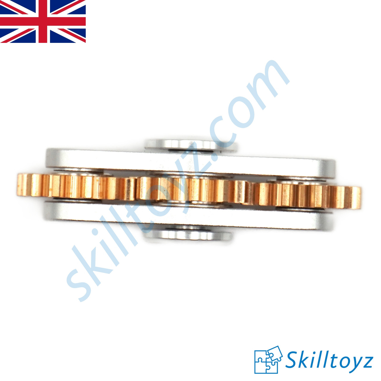 Metal Finger Fidget Spinner with Three Brass Cogs - Silver - SkillToyz