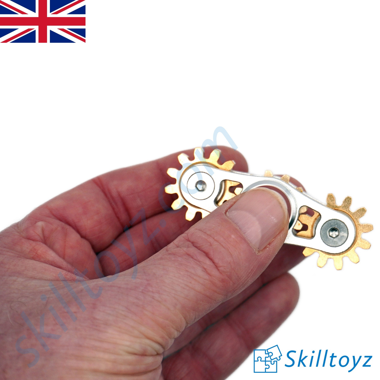 Metal Finger Fidget Spinner with Three Brass Cogs - Silver - SkillToyz