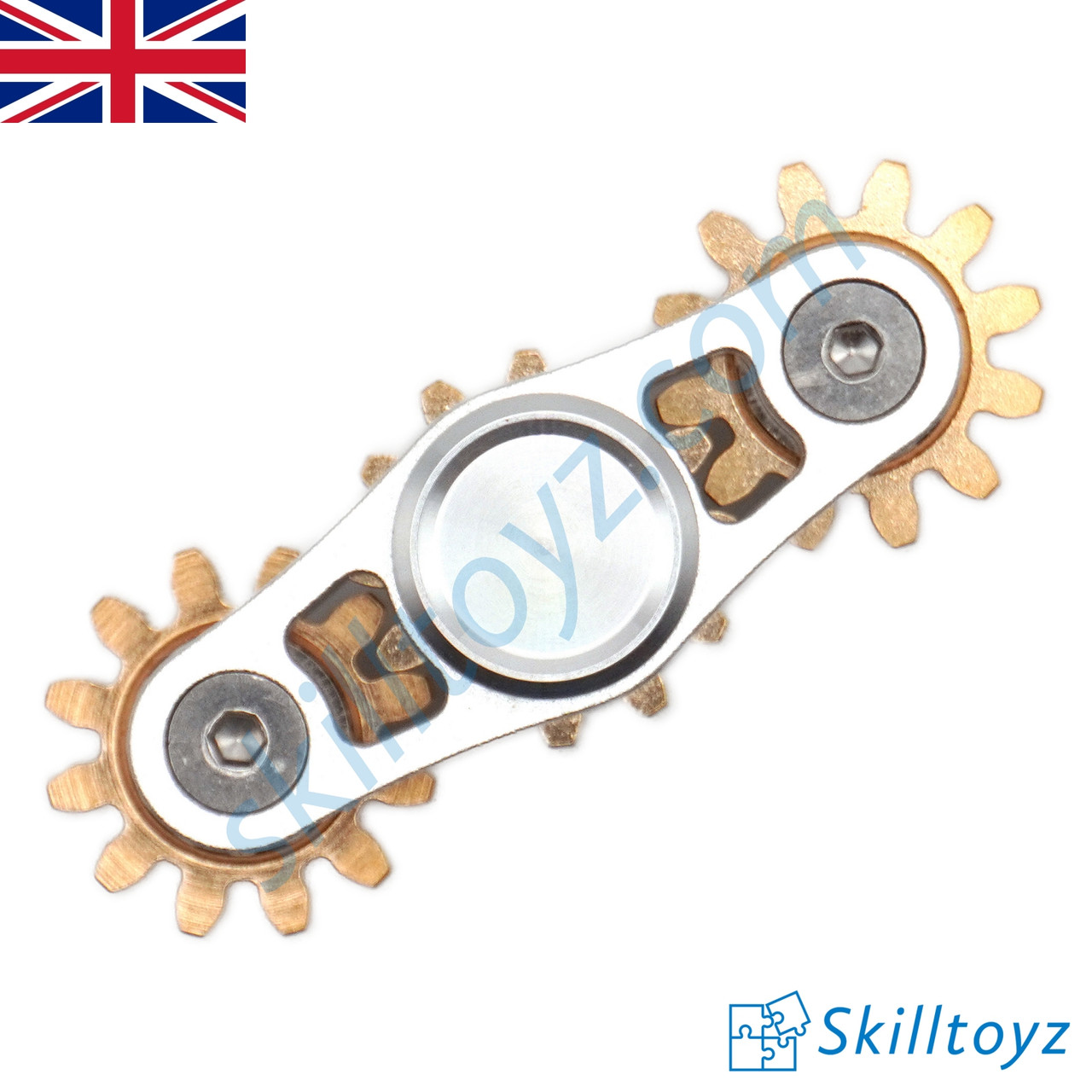 Metal Finger Fidget Spinner with Three Brass Cogs - Silver - SkillToyz