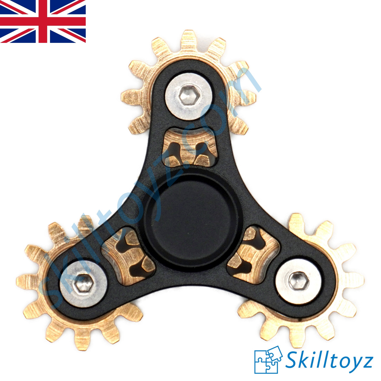 Metal Finger Fidget Spinner with Four Brass Cogs Triangle - Black ...