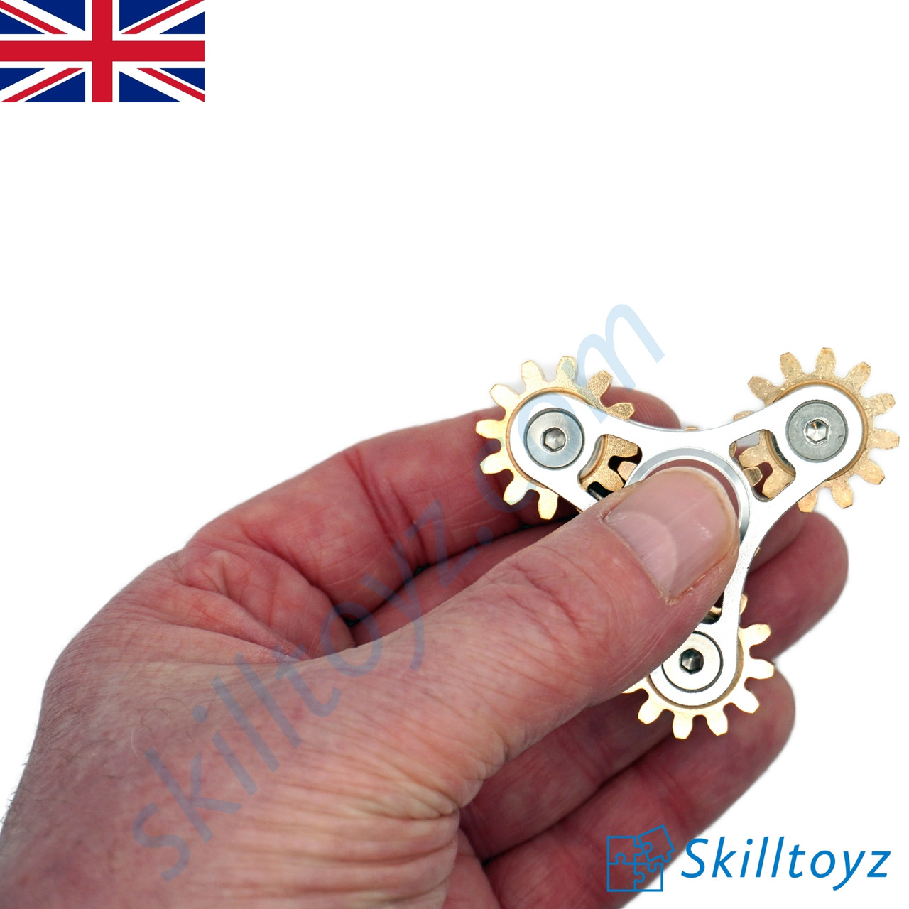 Metal Finger Fidget Spinner with Four Brass Cogs Triangle - Silver ...