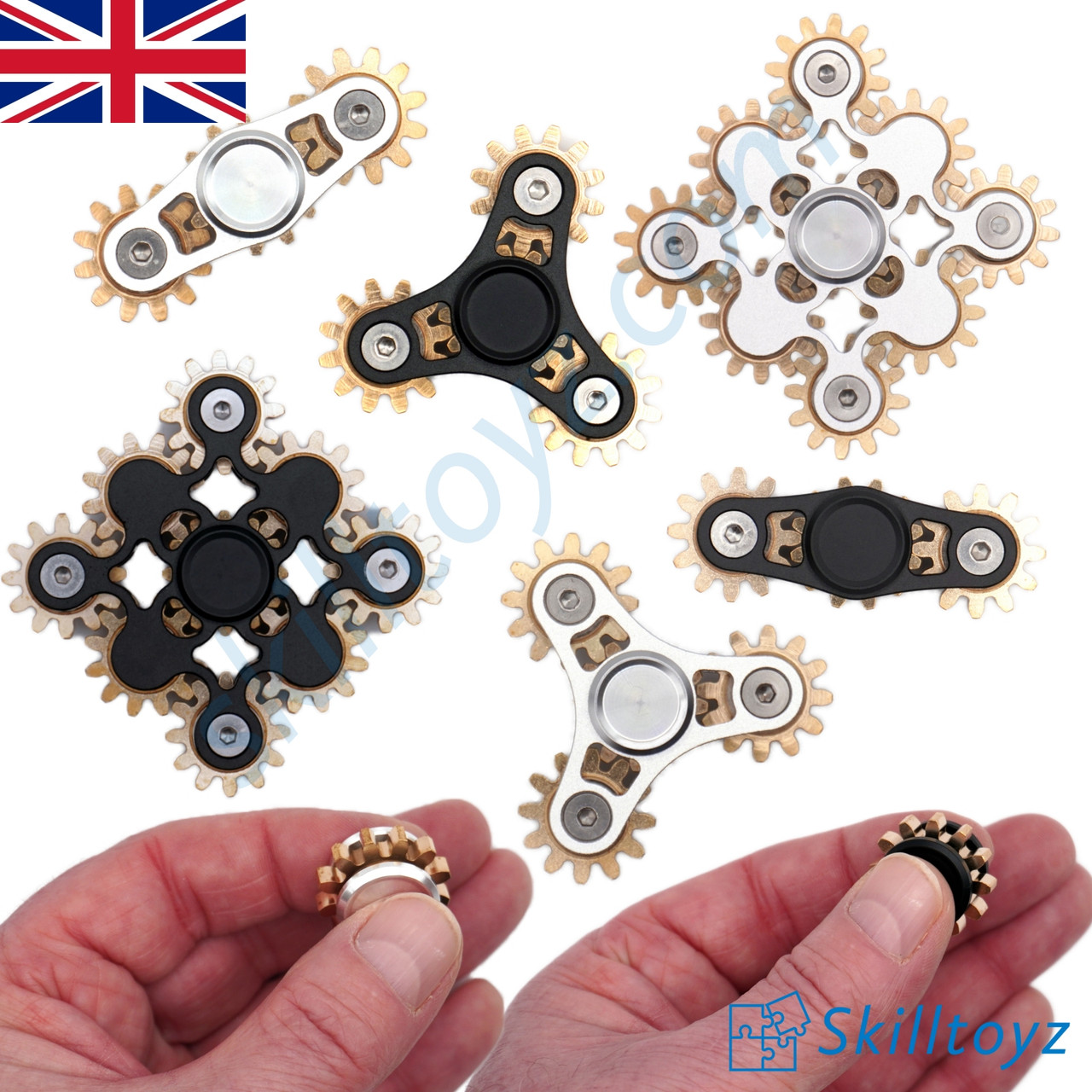 Metal Finger Fidget Spinner with Four Brass Cogs Triangle - Silver ...