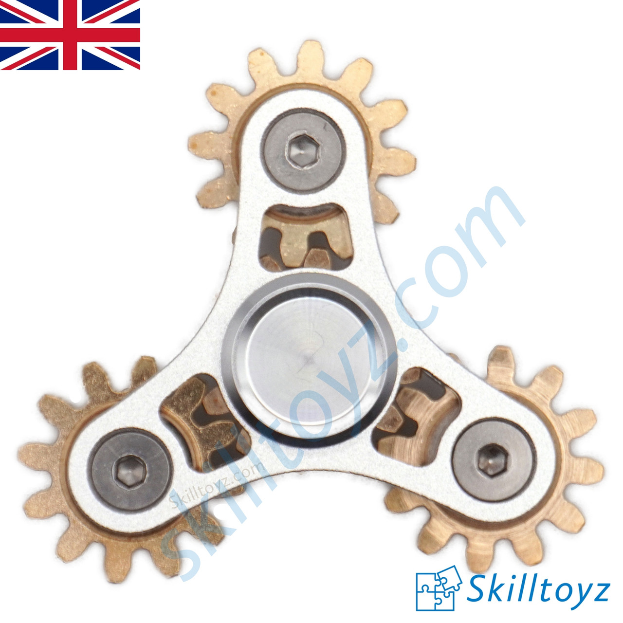 Metal Finger Fidget Spinner with Four Brass Cogs Triangle - Silver ...