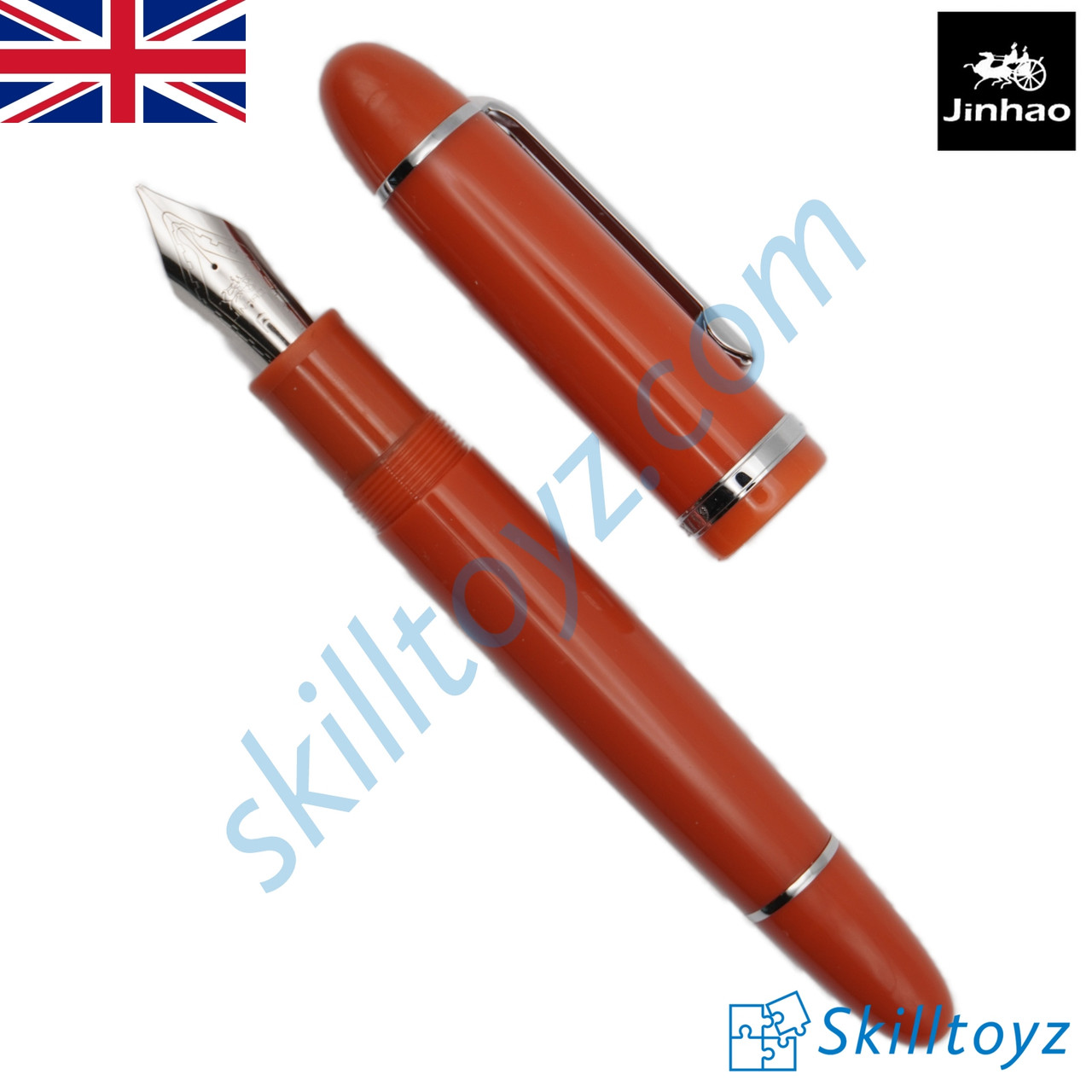 Jinhao X159 Fountain Pen F Nib Orange Red with Chrome Metalwork + 5 ...
