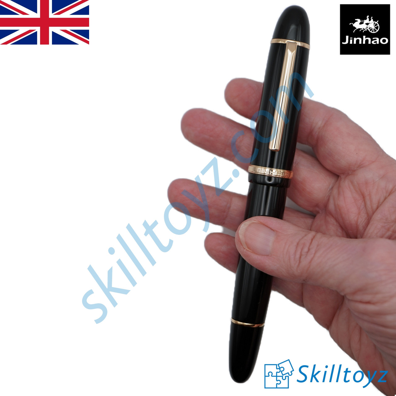 Jinhao X159 Fountain Pen F Nib Black with Gold Metalwork + 5 free ink ...