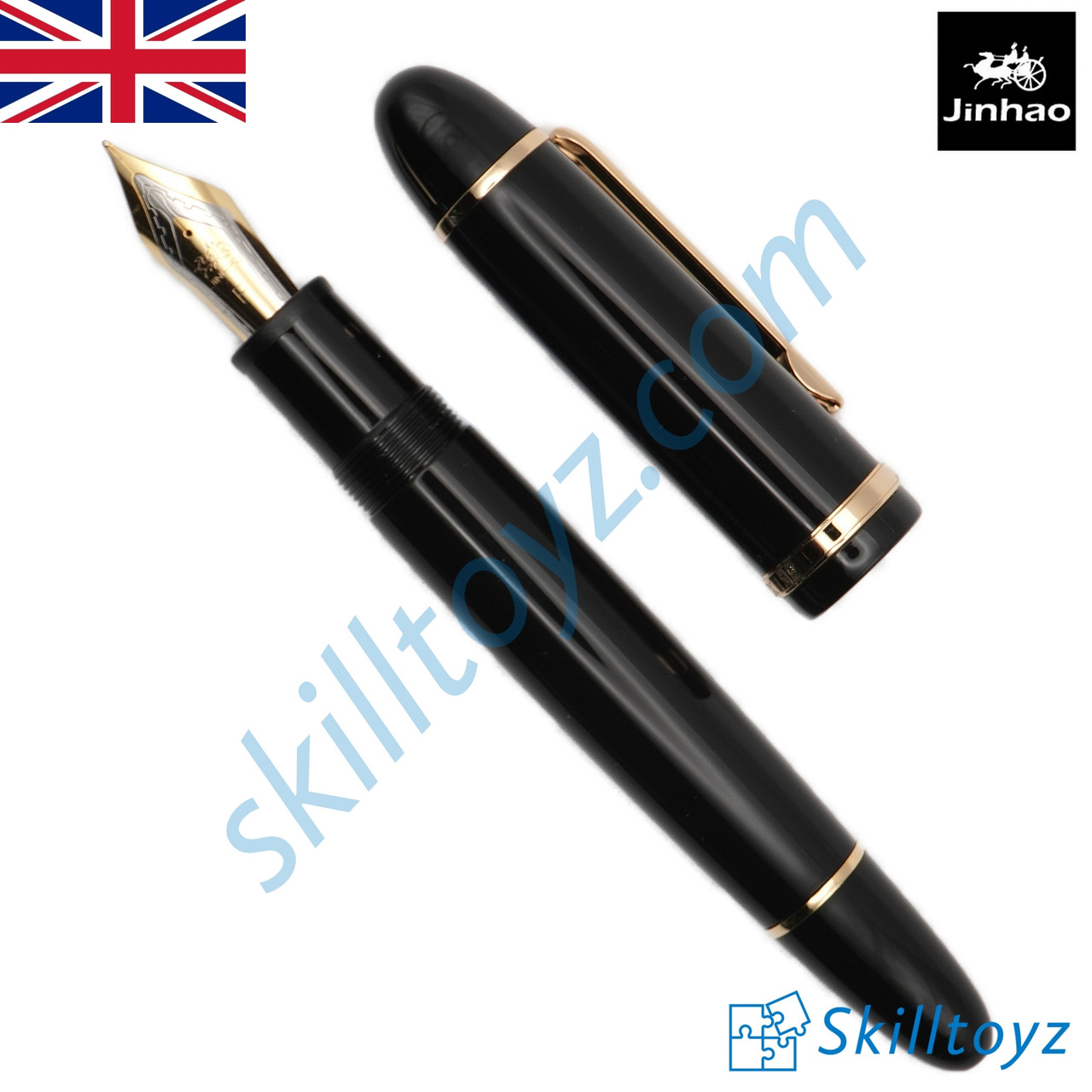 Jinhao X159 Fountain Pen F Nib Black with Gold Metalwork + 5 free ink ...