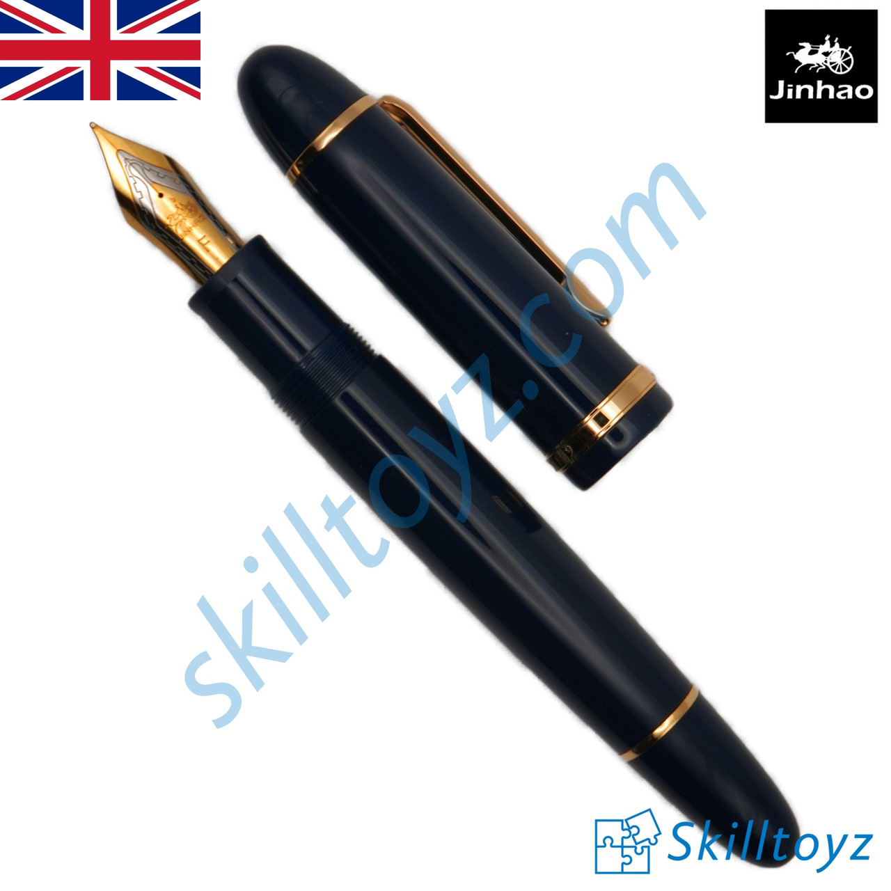 Jinhao X159 Fountain Pen F Nib Dark Blue with Gold Metalwork + 5 free ...