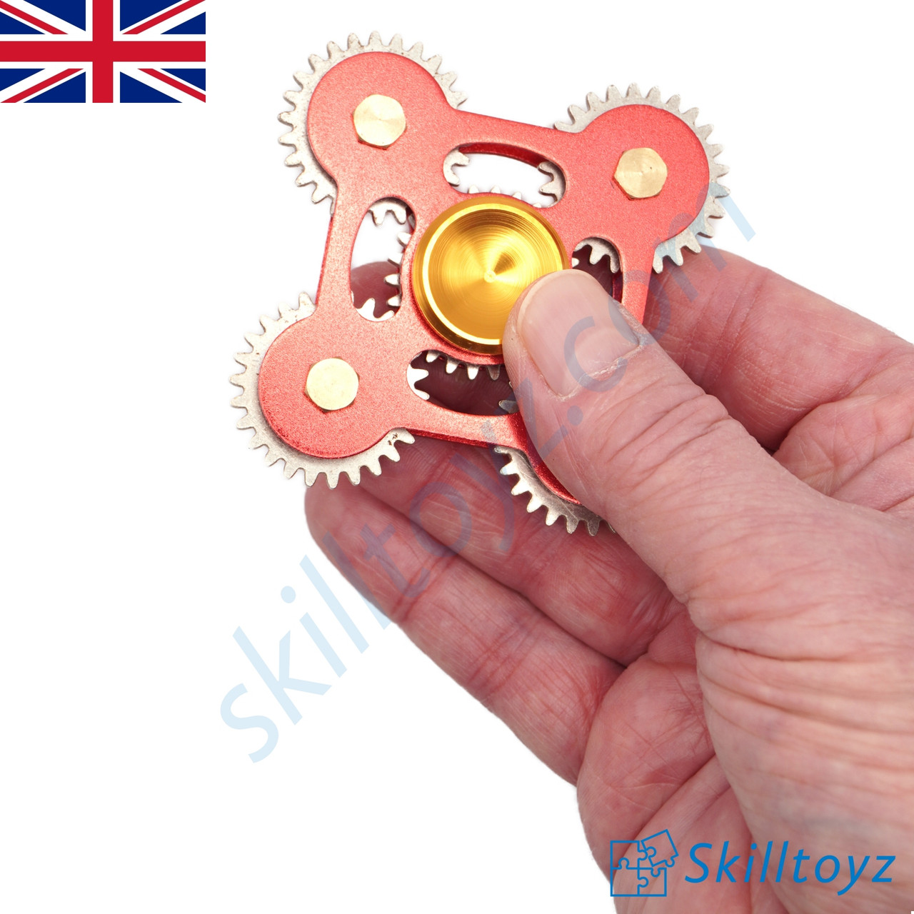 Metal Finger Fidget Spinner with Five Cogs - Red - SkillToyz