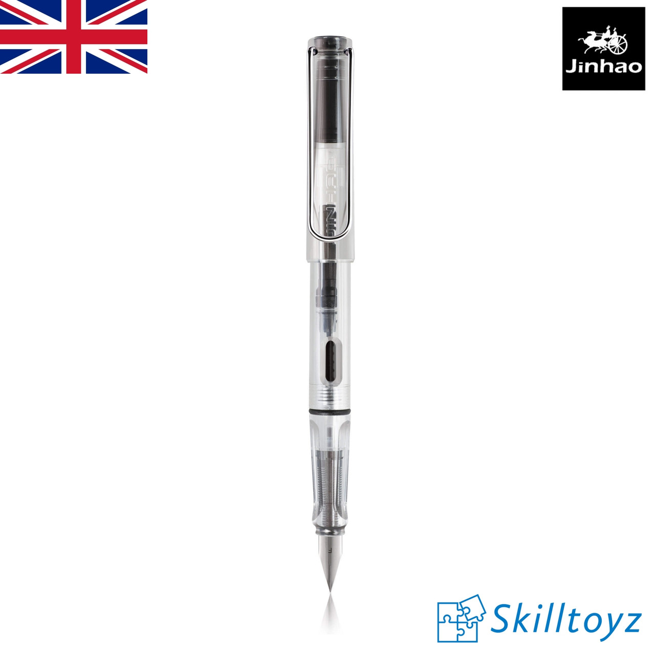 Jinhao 619 Fountain Pen Transparent White F Nib - SkillToyz