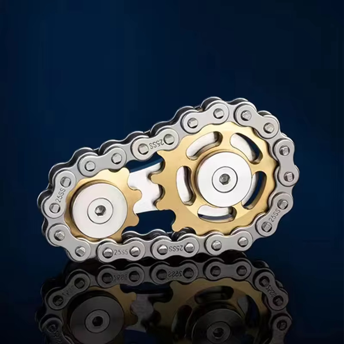 Metal Sprocket Flywheel Two Cog Fidget Gadget Silver and Gold - SkillToyz