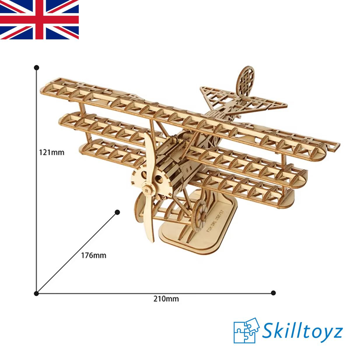Complex Wooden Model Kit Triplane Aeroplane - SkillToyz