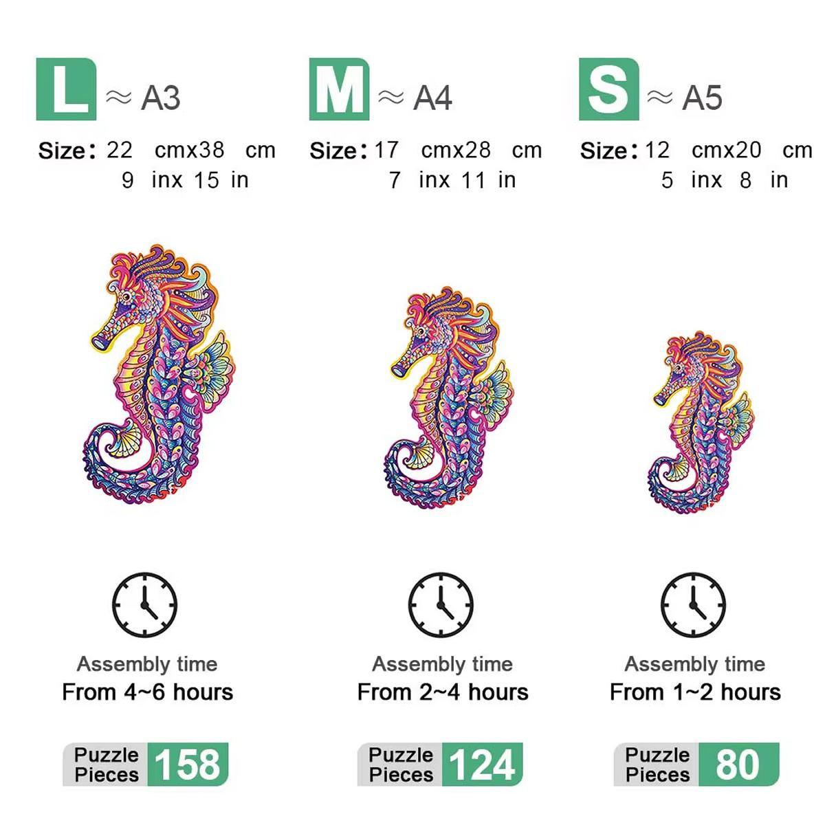 Wooden Jigsaw Puzzle Complex Large A3 Seahorse 1 - SkillToyz