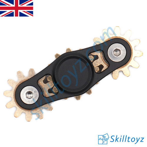 Metal Finger Fidget Spinner with Three Brass Cogs - Black - SkillToyz