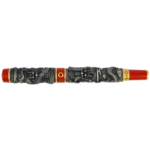 Jinhao 999 Dragon Fountain Pen Antique Silver and Red + free ink ...