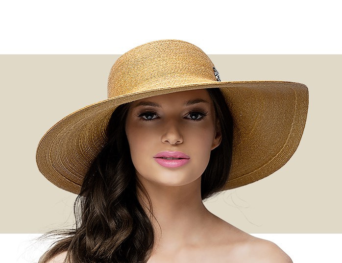 Gold Juliette Sun Hat with Lace Applique Trim & Flower Detail