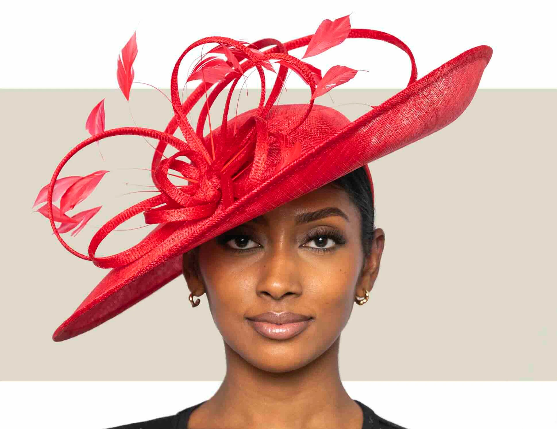 Red Sinamay Feather Fascinator Hat for Kentucky Derby | Maddox