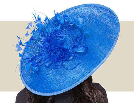 Royal Blue Wide Brim Kentucky Derby Hat with Feathers