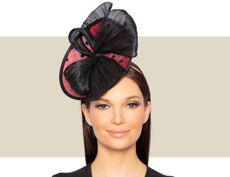 STACEY FASCINATOR HAT - Red and Black - Gold Coast Couture