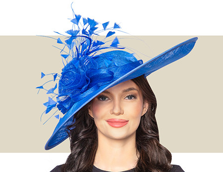 Royal Blue Wide Brim Kentucky Derby Hat with Feathers