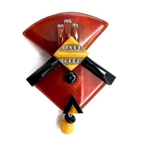 1920s - 1930s Triangle Art Deco Glass Brooch