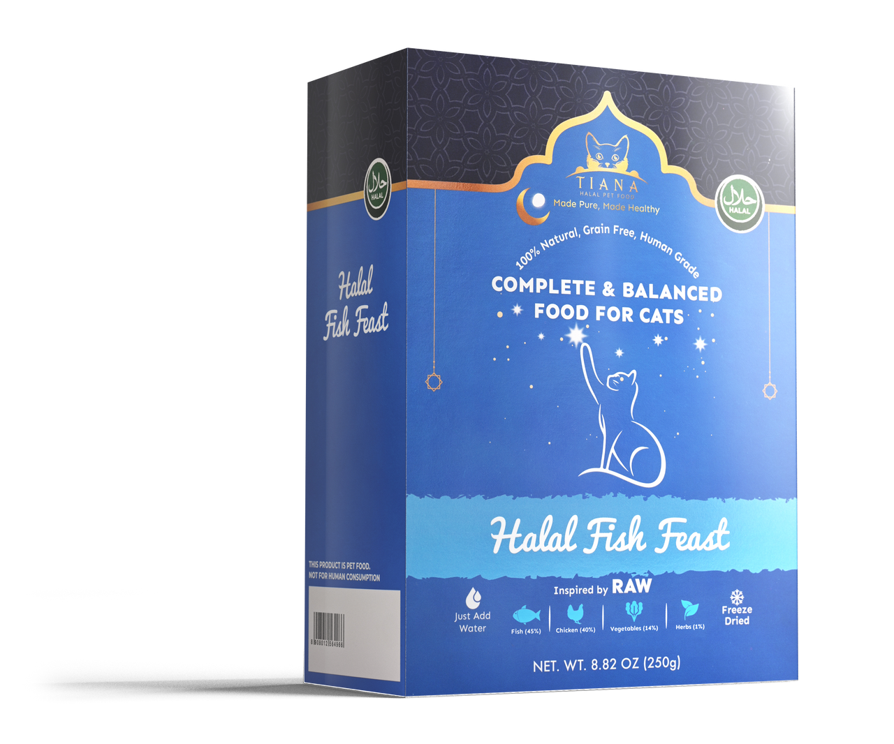 Halal Cat Food Fish Feast-250g makes 1Kg food avg 25 meals/portions ...
