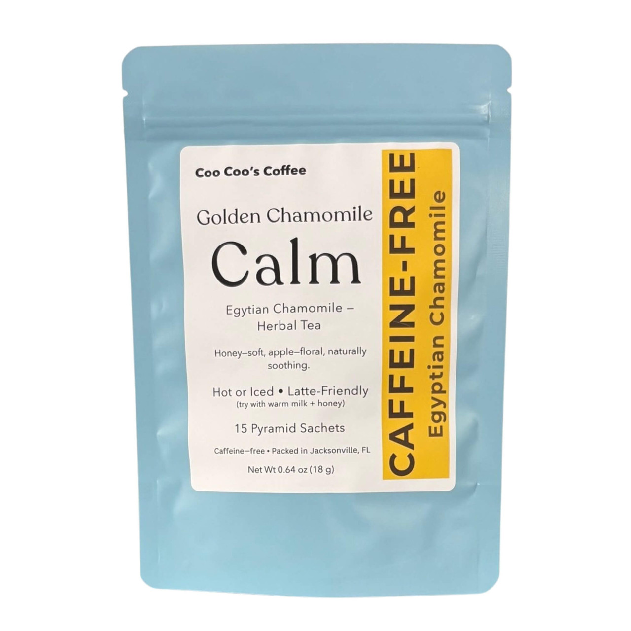 Golden Chamomile Calm – Caffeine-Free Herbal Tea | Coo Coo’s Coffee