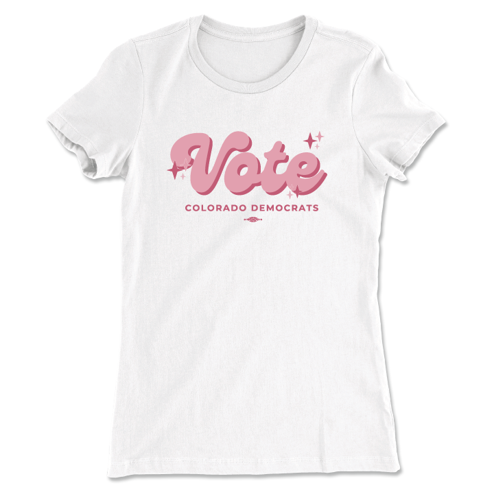 Vote - Pink (Women's White Tee) - Colorado Democrats Webstore