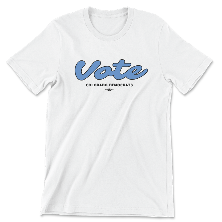 Vote - Blue (Unisex White Tee) - Colorado Democrats Webstore