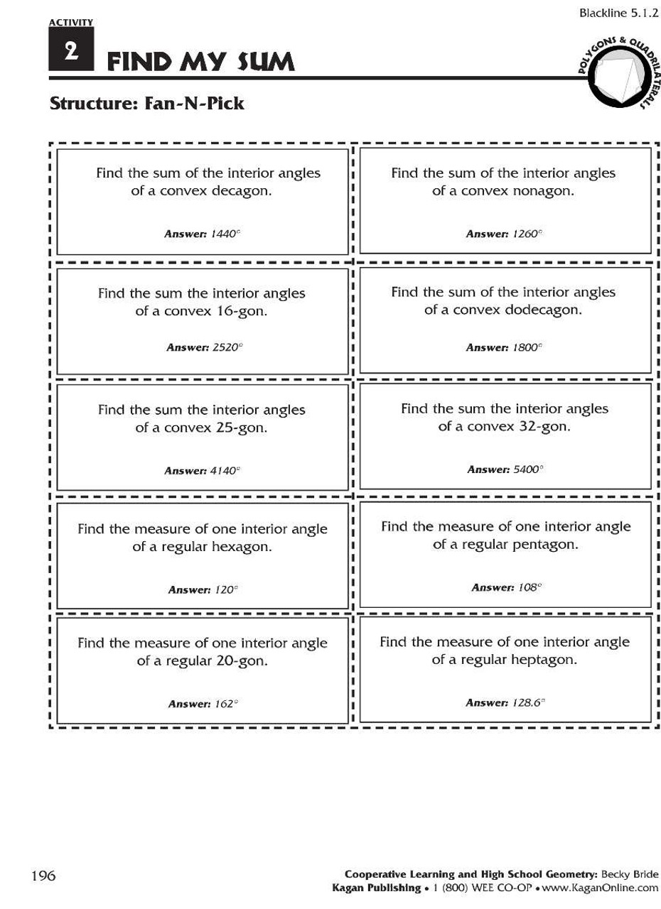 Cooperative Learning And Geometry High School Activities Geyer
