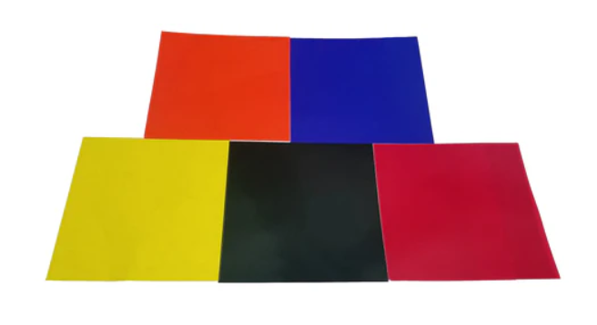 Color Filters Set of Five Colors Size 4 Inches Square.