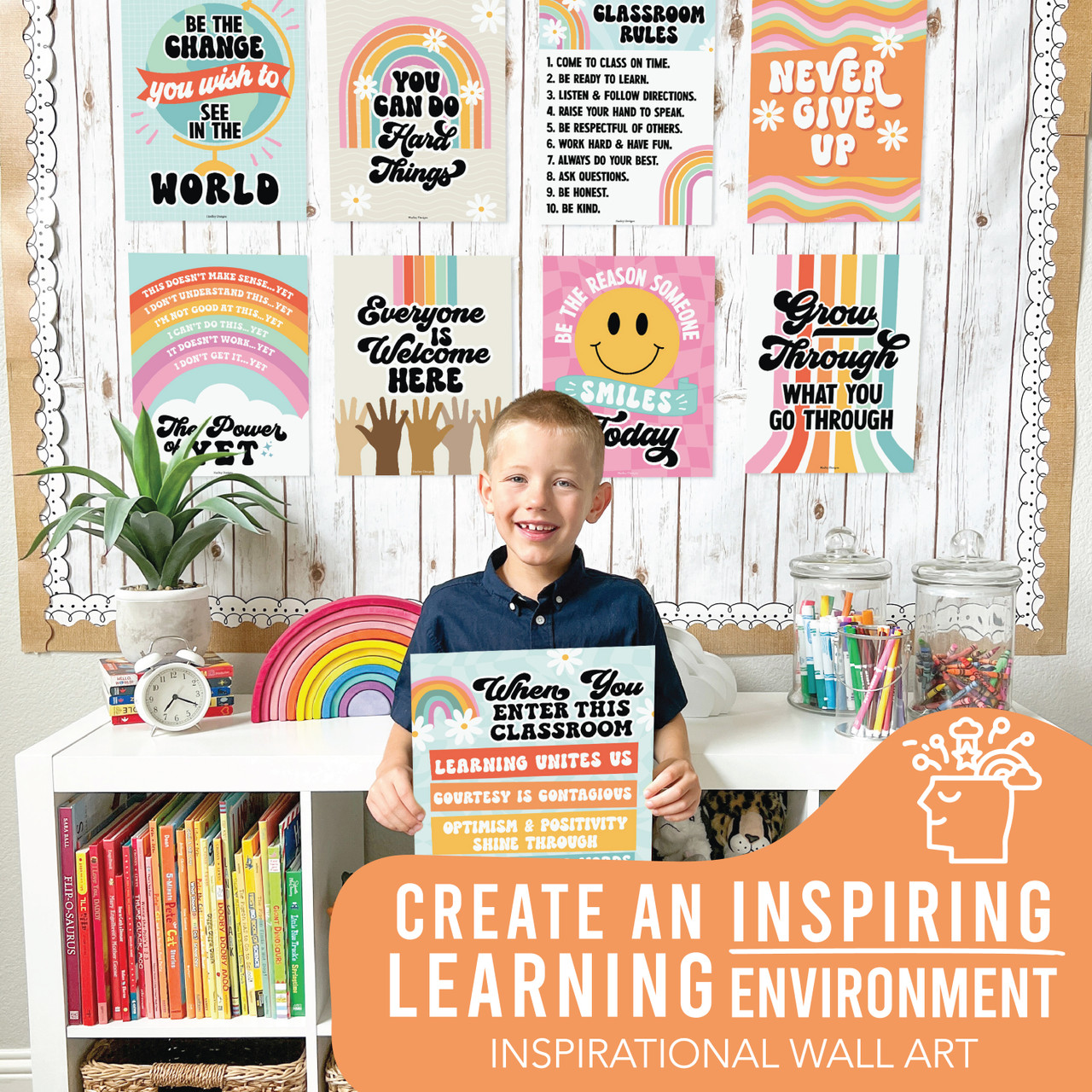 Retro Growth Mindset Classroom Posters - Motivational Set of 9