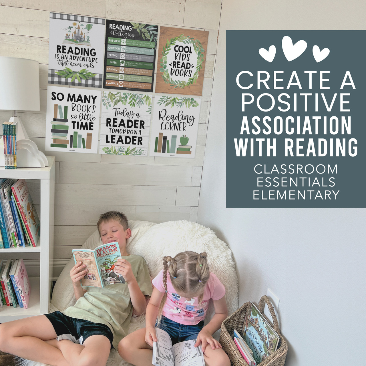 Farmhouse Greenery Reading Posters for Classroom Library - Set of 6